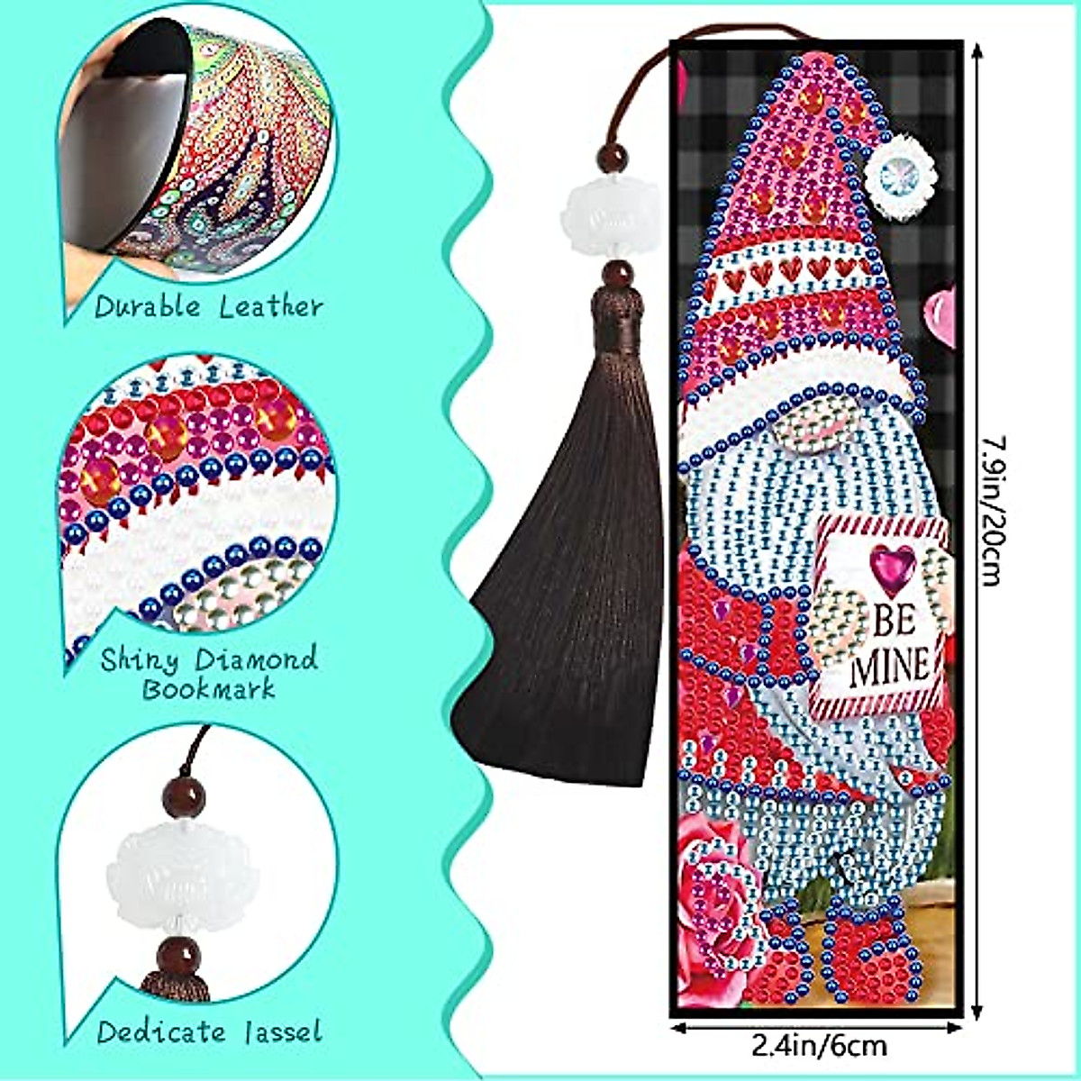 sikiwind Diamond Painting Bookmark, 5D DIY Tassel Bookmark Mosaic Embroidery Craft Bookmark Special Shaped Diamond Painting Creative Leather Bookmarks with Tassel