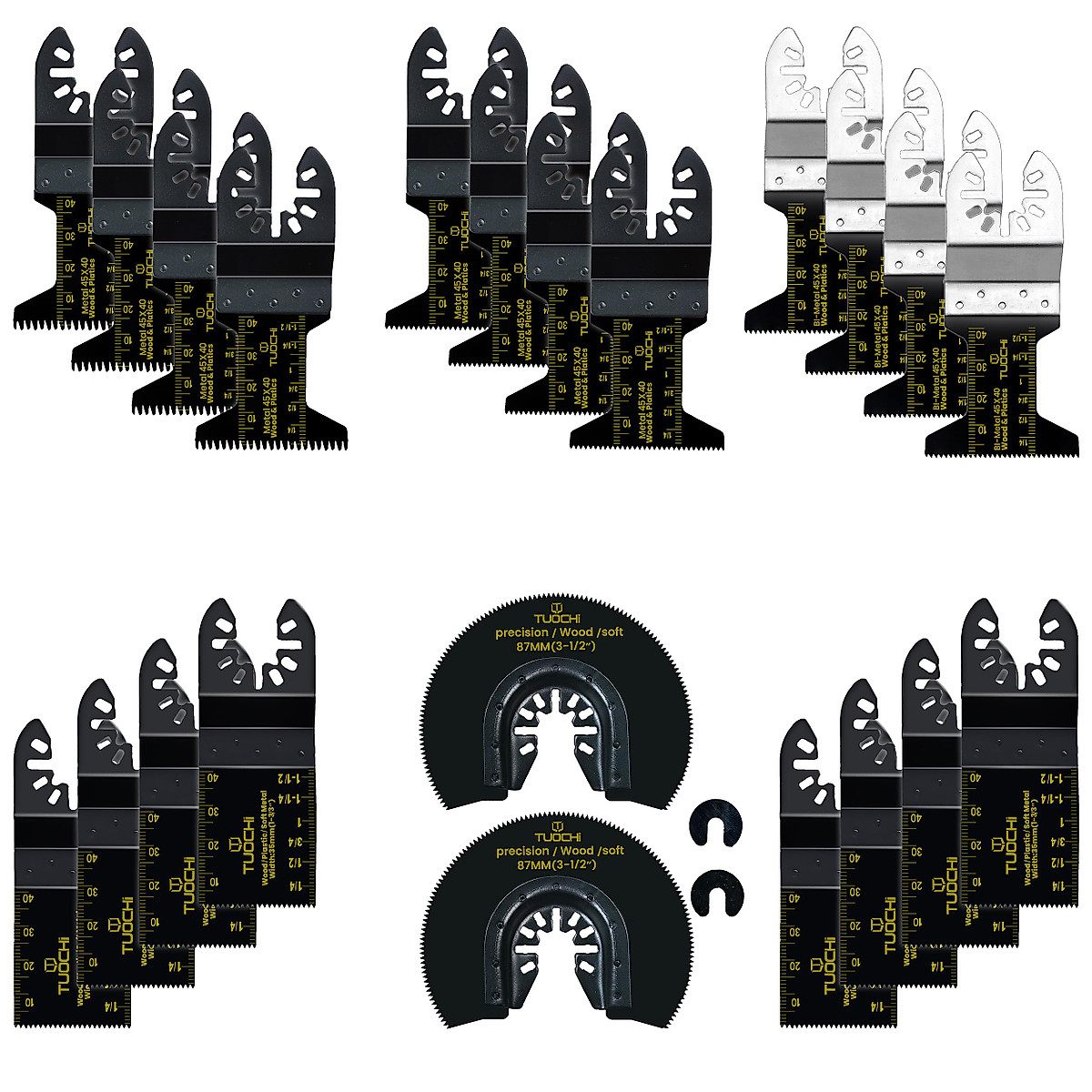 OHROS 24Pcs Titanium Oscillating Saw Blades Professional Universal Multitool Blades for Wood Plastics Metal Fit Dewalt Ryobi Quick Release Multi Tool Blades Kits All Purpose Cutting Coping Tools