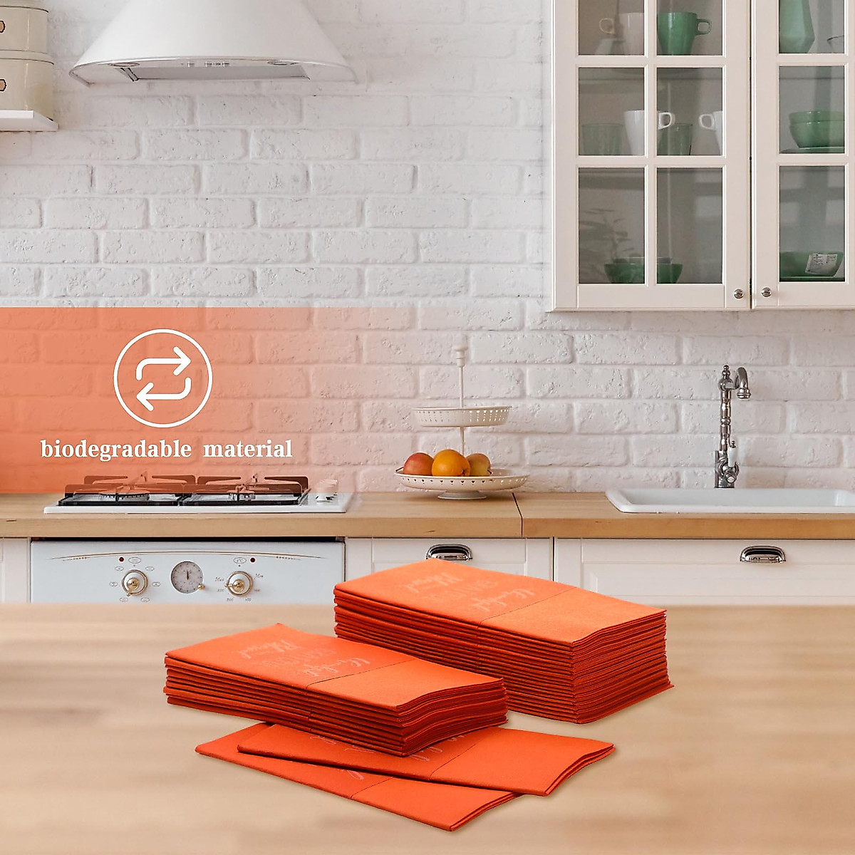 Tenceur 50 Pcs Thanksgiving Fall Guest Napkins Disposable Burnt Orange Paper Napkins Thankful Grateful Blessed Napkins with Flatware Pocket Prefolded Dinner Napkins for Silverware Fall Party