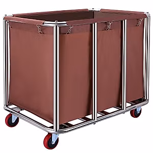 Commercial Laundry cart with Wheels,400L Large Laundry Basket with Wheels,Laundry Hamper on Wheels Heavy Duty with Steel Frame and Oxford Cloth, 440Lbs Load (Brown)
