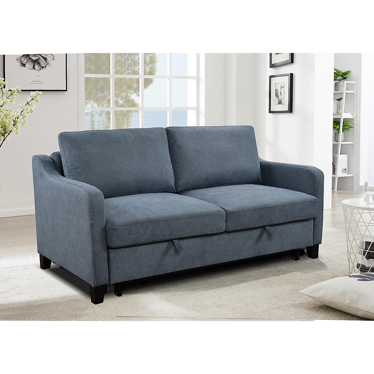 ZIGHTH 69'' Convertible Queen Size Sleeper Sofa Bed, Modern Linen Loveseat Sofa Couch with Pull Out Bed and Adjustable Backrest for Living Room. Blue