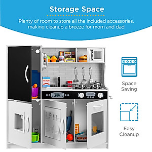 Best Choice Products Pretend Play Kitchen Wooden Toy Set for Kids w/Realistic Design, Telephone, Utensils, Oven, Microwave, Sink - White