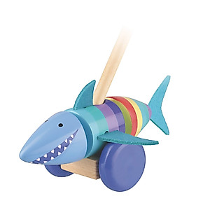 Orange Tree Toys Shark Push Along | Hand Painted Colorful Wooden Toy for Toddlers Age 12m+, Sustainably Made, Perfect for Encouraging First Steps and Developing Key Motor Skills