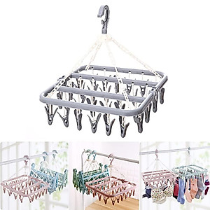 Clothes Drying Rack, 32 Clips Laundry Drying Rack Folding Sock Hanger, Underwear Hanger, Clothes Hangers for Drying Towels, Bras, Lingerie, Baby Clothes Laundry Drying Rack Hanger Laundry Drip Hanger