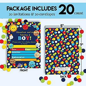 Outer Space Planets Themed Baby Sprinkle Baby Shower Invitations for Boys, 20 5x7 Fill In Cards with Twenty White Envelopes by AmandaCreation