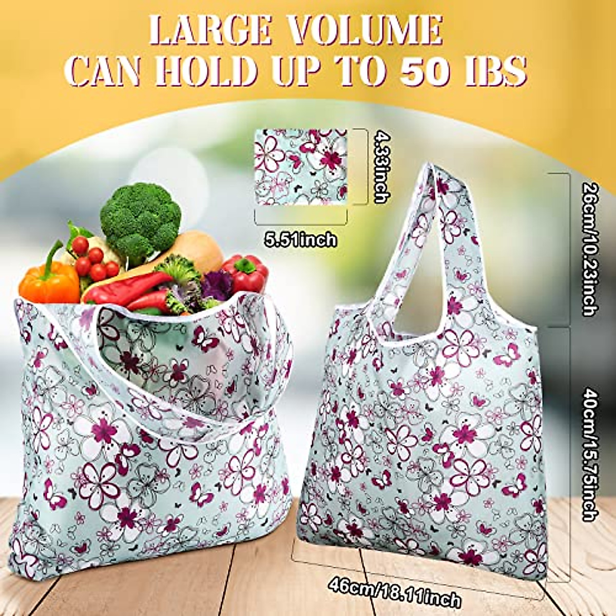 Eccliy 24 Pieces Reusable Grocery Bags Polyester Shopping Bags for Groceries Multi Colors Reusable Bags Foldable Shopping Bag (Flower Style)