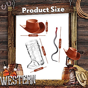 Yetene 34 Pcs Mini Cowboy Boot Shot Glasses Cups 1 oz Clear with 10 Pcs Plastic Mini Western Cowgirl Hat and 12 Pcs Rubber Snake