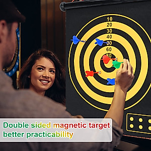 WIn SPORTS Magnetic Dart Board Kids Game,Two Sided Roll Up Dartboard,Indoor Outdoor Game,15 Inch Kids Darts Board,Includes 12 Magnetic Safe Darts,Easily Hangs Anywhere
