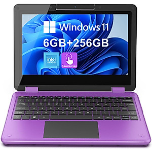AWOW Purple Touchscreen 2 in 1 Laptop, 11.6" FHD Purple Intel 4 Core Celeron N4120 Processor 6GB RAM 256GB M.2 SSD Storage Kids Gift Convertible Laptop