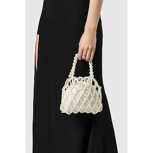 BABEYOND Women Pearl Clutch Purse - Bucket Beaded Bridal Evening Bag Formal Reticulated Bag with Inner Bag for Party Wedding