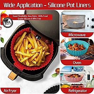 3 Pack Air Fryer Silicone Liners Pot, 8 Inch Silicone Air Fryer Liners Round Reusable Air Fryer Basket for 3.5-7QT, Replacement of Parchment Paper Liners for Baking Oven Microwave (Blue+Pink+Grey)