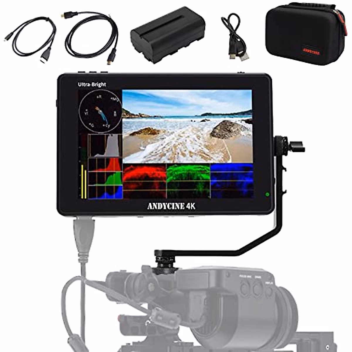ANDYCINE C7 Field Camera Monitor 7” 2200nits 1920x1200 Touch Screen + Battery&Charge Cable+Mini&Micro HDMI Cords+Carry Case Camera Monitor Compatible for Sony,Canon,Fujifilm,Panasonic,BMPCC Cameras