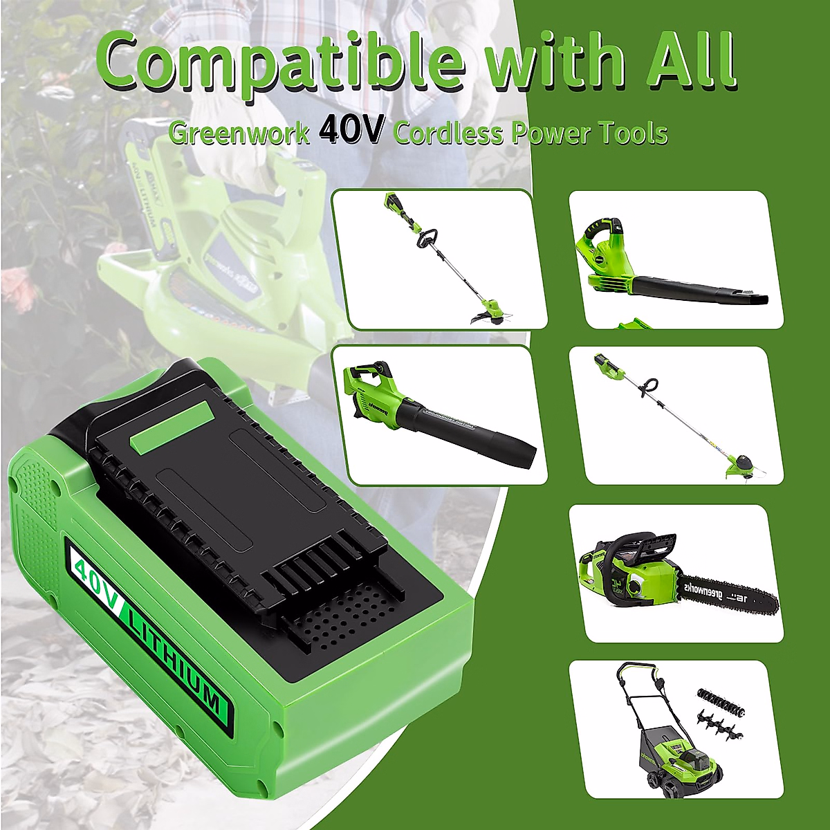 MAFACBAC 29472 for Greenworks 40V Battery: 40 Volt 6.0Ah 29462 2901319 25302 24322 Lithium Battery Replacement for Greenworks G-MAX 40V Lawn Mower Tools