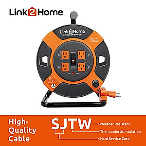 Link2Home Cord Storage 3 ft. Extension Cord 4 Power Outlets – 14 AWG SJTW Cable