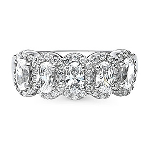 BERRICLE Sterling Silver 5-Stone Wedding Rings Cubic Zirconia CZ Cocktail Anniversary Band for Women, Rhodium Plated Size 6