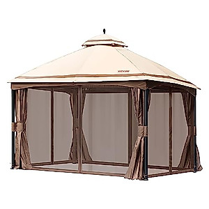 VEVOR Patio Gazebo for 10-12 Person, 10 x 13 FT Backyard Gazebo, with Mosquito Netting, Metal Frame, and PU Coated 180G Polyester, Outdoor Canopy Shelter for Patio, Backyard, Lawn, Garden, Deck