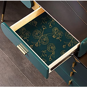 Safiyya Removable Wallpaper Floral Peel and Stick Wallpaper Gold and Teal Contact Paper for Cabinets Boho Wallpaper Contact Paper Peel and Stick Flower Contact Paper for Walls Vinyl Rolls 78.7"x17.3"