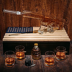 AR15 Whiskey Gun Decanter Flag Set - 1000ml Set - American Flag Gift Box & Bullet Glasses, Chillers, Guns Decanters Drinking Party Accessories, Great Gift For Army, Marines, Veterans & Gun Enthusiasts