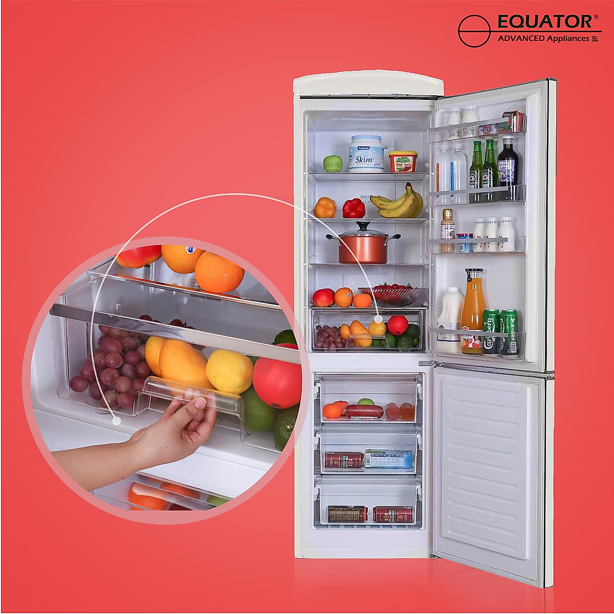 Conserv 24in RETRO BOTTOM MOUNT 11cf Refrigerator Fast Freeze 110V in Red