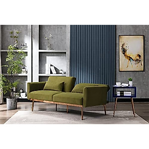 SZLIZCCC 68 "- Velvet Sofa, Accent Sofa, Loveseat Sofa Convertible Sofa Sleeper, with Gold Metal Feet, with Two Rectangular Waist Pillows, Suitable for Small Spaces (Olive Green)