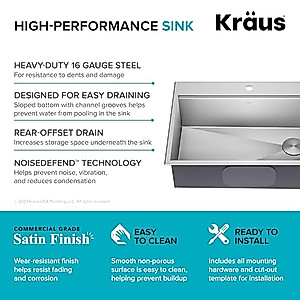 KRAUS KWT310-30 Kore Workstation 30-inch Drop-In 16 Gauge Single Bowl Stainless Steel Kitchen Sink with Integrated Ledge and Accessories (Pack of 5)