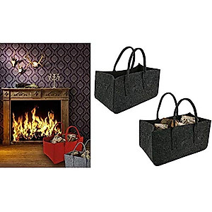 18x11x10 inch Firewood Carrier Log Tote Bag Fireplace Log Carrier Holders Woodpile Rack Fire Wood Carrying Felt Bag Shopping Reusable Handbag,Outdoor Toys Small Basket Kindling Storage Bag (Black)