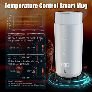 LEGARDLILIU Temperature Control Heated Coffee Mug Smart Self Heating Travel Mug 12 Oz App Controlled Warmer Mug 4-10 Hour LED Display Keep Coffee Hot All Day Fast Wireless Charger Base Pear White