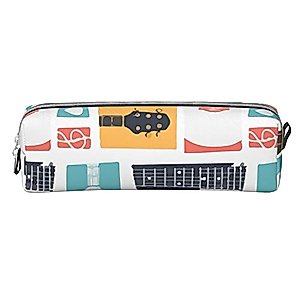 allgobee Pu Leather Pencil Bag Pen Case Guitar-Singer-Music-Hipster Students Stationery Pouch Pencil Holder Desk Organizer
