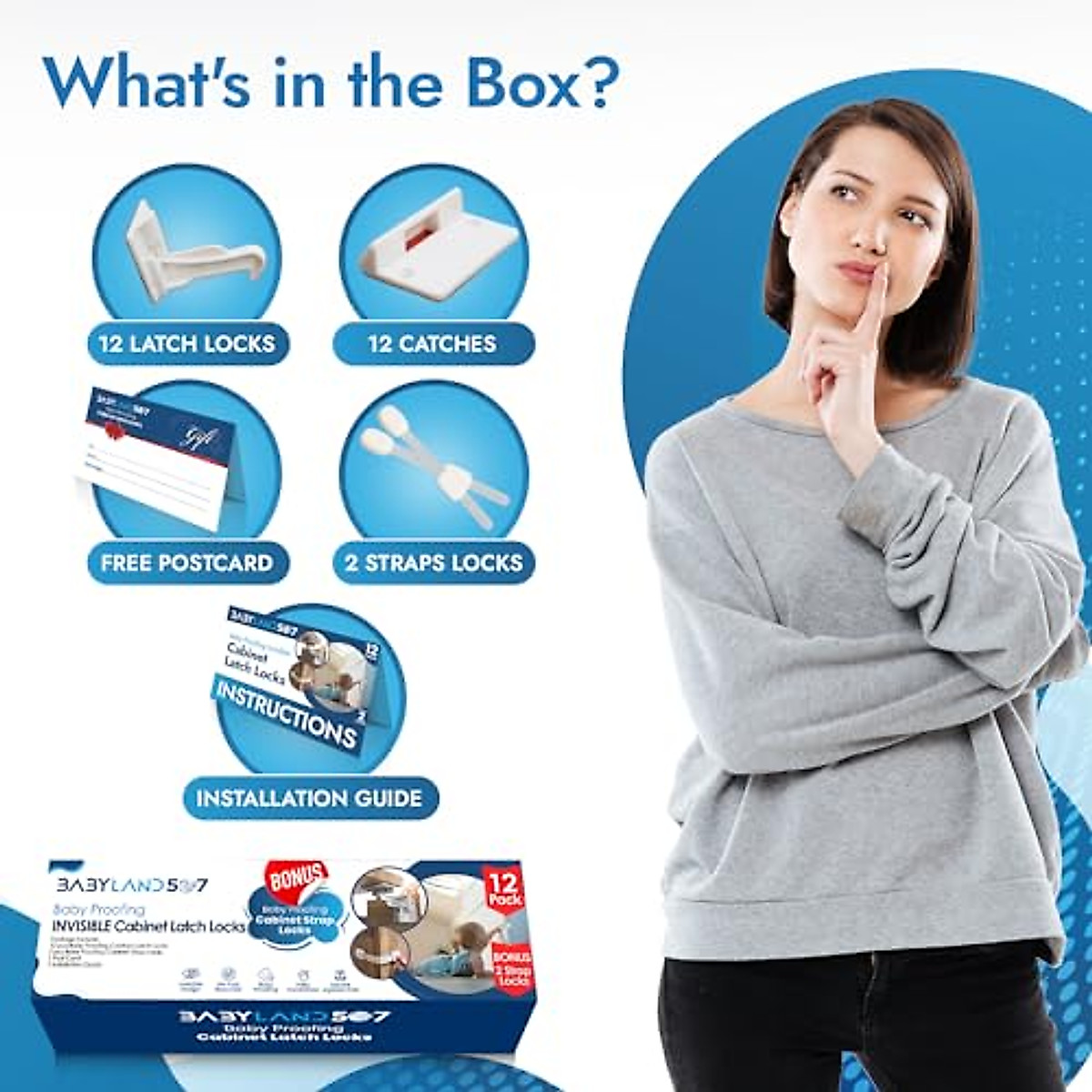 Invisible Drawer Safety Child Proof Cabinet Latches - 12Pack Drawer Locks Baby Proofing Cupboard Child Safety Latch with 2Pack Toddler Proofing Strap Locks - Easy to Install Baby Proof Cabinet Latches