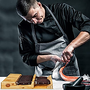 Mama's Great 12 Piece High Carbon Stainless Steel Kitchen Knife Set with Bamboo Drawer Organizer - Chef, Fillet, Bread, Utility, Paring, Steak Knives & Honing Rod