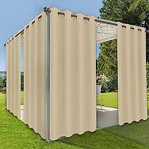 OutdoorLines Waterproof Indoor Outdoor Curtains for Patio-Privacy Sun Blocking Grommet Curtain Panel Weatherproof, UV Resistant Curtains for Gazebo, Front Porch, Pergola Beige 52W x 84L Inch 1 Piece
