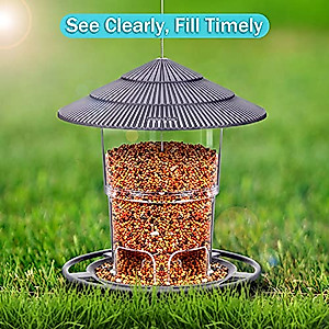 eWonLife Bird Feeders, Bird Feeder for Outside Outdoors Hanging, Squirrel Proof, Easy Clean and Fill, Adjustable Feeder with Sturdy Wire and Roof, Plastic, for Garden, Backyard, Terrace(25 OZ/Pack)