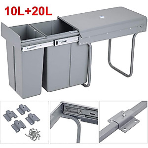 tonchean Pull Out Trash Can Under Cabinet 20 Quart + 10 Quart Under Sink Trash Can Double Sliding Trash Can Kitchen Pull Out Recycling Bin Waste Container for Garbage Classification