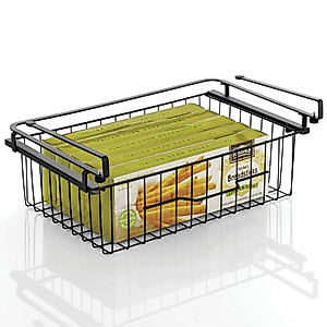 mDesign Large Metal Wire Hanging Pullout Drawer Basket - Sliding Under Shelf Storage Organizer - Attaches to Shelving - Easy Install - Black