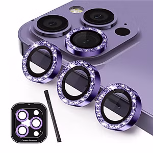 Actgan for iPhone 14 Pro and iPhone 14 Pro Max Camera Lens Protector Glitter Bling Glass Screen Camera Cover for iPhone 14 Pro Max and 14 Pro,[1 Set] Glitter Purple