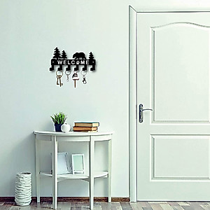 CREATCABIN Metal Key Holder Black Key Hooks Wall Mount Hanger Decor Iron Hanging Organizer Rock Decorative 6 Hooks Welcome Bear for Home Housewarming Gift Entryway Cabinet Hat Towel 10.6 x 5.5inch
