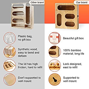 ComboJoy Ziplock Bag Organizer, Premium Bamboo Baggie Organizer for Drawer with Wall Mount Design, Easy to Refill, Compatible with Quart Slider Bag, Ziploc, Glad, Hefty for Gallon, Sandwich & Snack