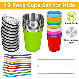 IEBIYO 10 Pack Kids Cups with Straws and Lids Spill Proof Toddlers Mugs with Colorful Silicone Sleeves Kids Stainless Steel Cups Smoothie Tumblers with Lids for Cold & Hot Drinks（12oz (10 Color)