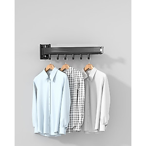 KIMCHUL Clothes Drying Rack,Wall Mounted Clothes Hanger Rack,Space-Saver, Retractable Laundry Drying Rack,Collapsible, for Laundry,Balcony, Mudroom, Bedroom (Black, Tri-Fold)