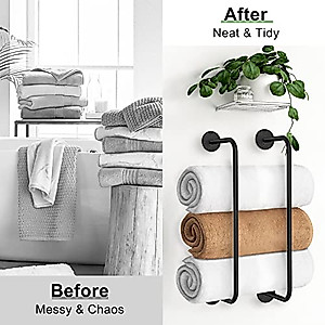Towel Racks for Bathroom Wall Mounted，Towel Holder for Rolled Towels,Bathroom Towel Storage,Bath Towel Holder Organizer for Folded Large Towel Washcloths by WEKEY-Black