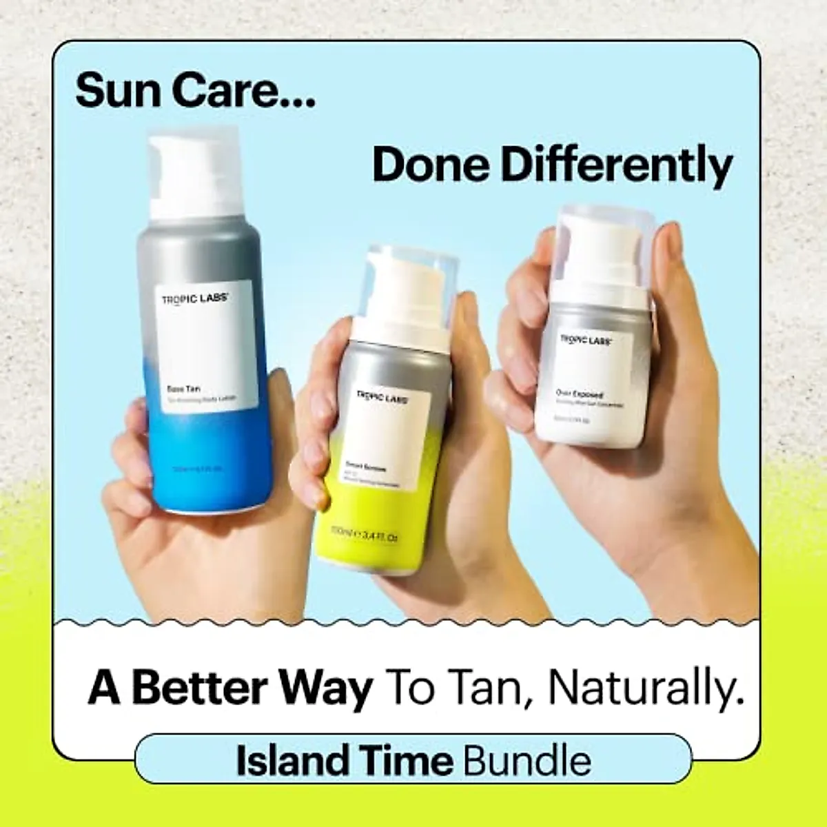 TROPIC LABS Island Time Bundle | Travel Size | 3-Step Tan Boosting System | Tan Accelerator Lotion, Mineral Zinc Oxide Tanning Sunscreen and Soothing Aftersun | TSA Friendly