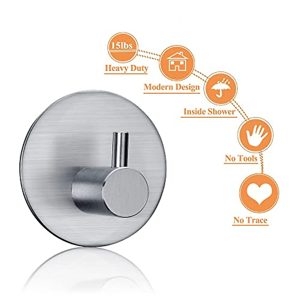 Adhesive Hooks Heavy Duty Wall Hooks Waterproof Stainless Steel Hooks for Hanging Coat, Hat,Towel Robe Hook Rack Wall Mount- Bathroom and Bedroom(Round)-4 Packs