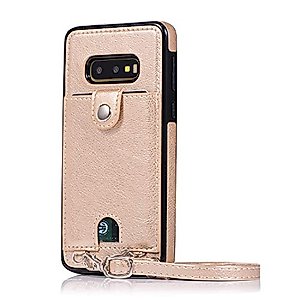 Jaorty PU Leather Wallet Case for Samsung Galaxy S10e Necklace Lanyard Case Cover with Card Holder Adjustable Detachable Anti-Lost Neck Strap Case for Samsung Galaxy S10e,Gold