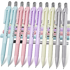 Nicpro 10 Pack 0.7 mm Mechanical Pencil Bulk Set with Case, Cute Candy Pastel Art Drafting Pencils 0.7mm with 10 Tube HB Lead Refills, Eraser for Kid School Students Artist Writing Drawing, Sketching