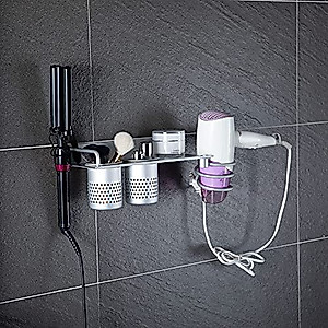 MyLifeUNIT Hair Dryer Holder Wall Mount, Aluminum Hair Tool Organizer with 2 Cups
