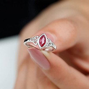 Rosec Jewels Natural 4X8mm Marquise Shape Ruby Promise Ring, AAA Quality, Certified Ruby Celtic Knot Ring - Ready to Gift, 14K White Gold, Size:US 4.00