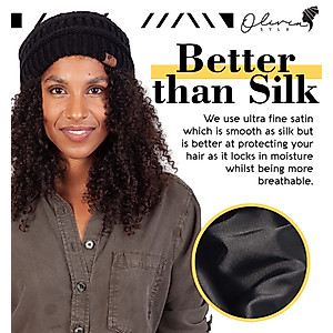Olivia Sylx Satin Lined Beanie for Women - Satin Beanie,Silk Beanie, Satin Lined Winter Hats for Women & Slouchy Beanie Black
