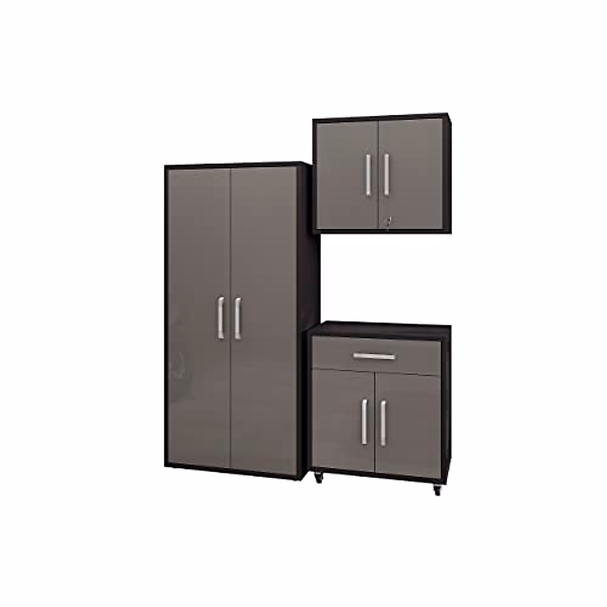 Manhattan Comfort Eiffel Garage Cabinets and Storage System, Set of 3, Matte Black and Grey
