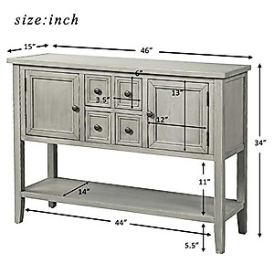P PURLOVE Console Table Buffet Sideboard Sofa Table with Storage Drawers Cabinets and Bottom Shelf (Gray)