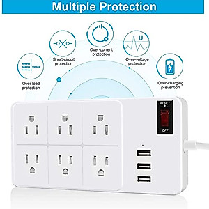 Power Strip with USB, 6 Outlets 3 USB Charging Ports, Desktop Charging Station with 5.5 ft 16AWG Extension Cord, 15A Protector for Office, Home, Hotel - White 1